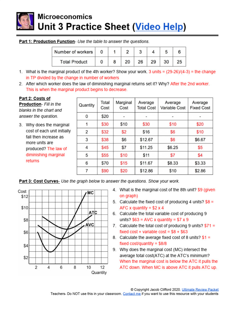 Unit 3 Practice Sheet Answers | PDF | Profit (Economics) | Marginal Cost