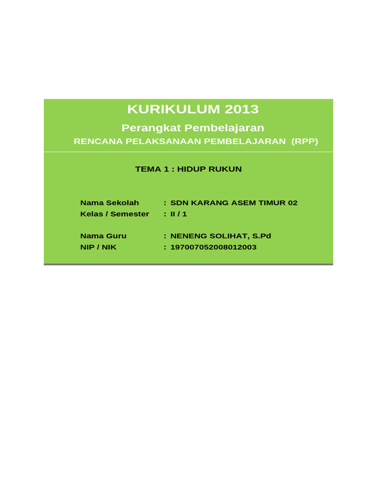 RPP SD Kelas 2 Semester 1 - Hidup Rukun | PDF