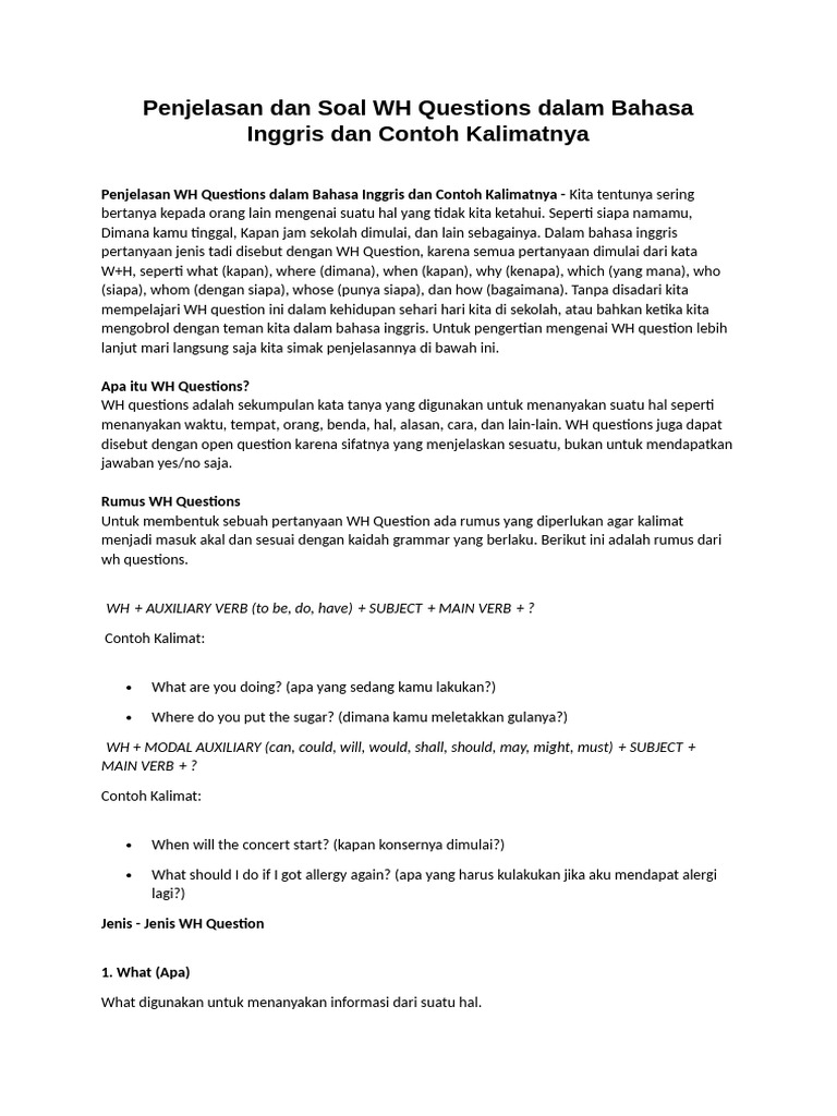 Penjelasan Dan Soal WH Questions Dalam Bahasa Inggris Dan Contoh ...