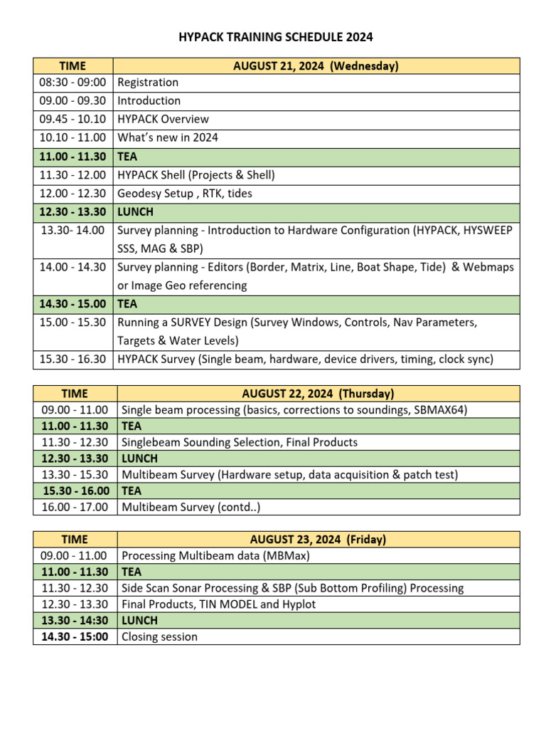 Hypack Schedule 2024 | PDF