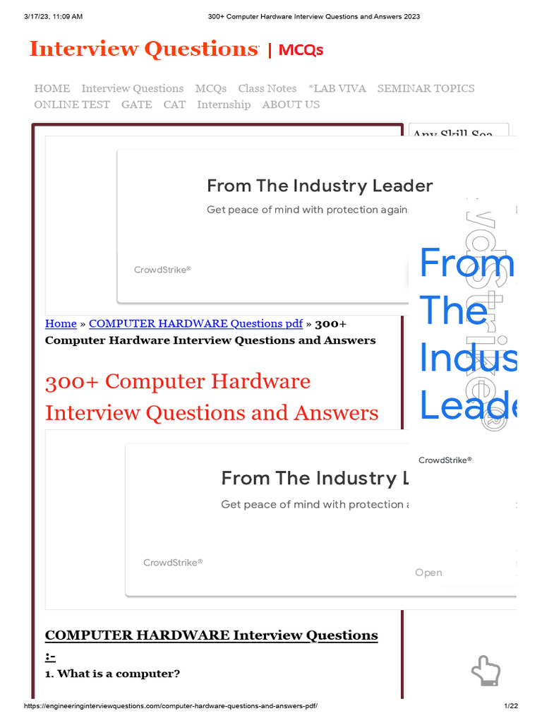 300+ Computer Hardware Interview Questions and Answers 2023 | PDF