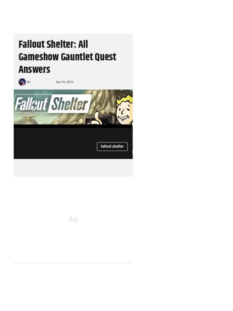 Fallout Shelter - All Gameshow Gauntlet Quest Answers | PDF