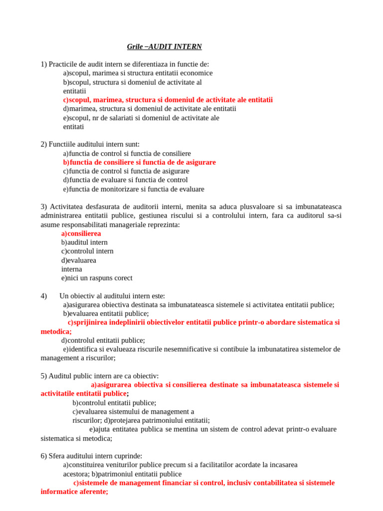 Grile Audit Intern Rezolvate | PDF