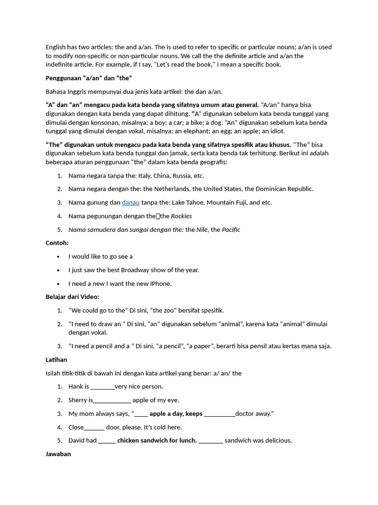 English Has Two Articles | PDF