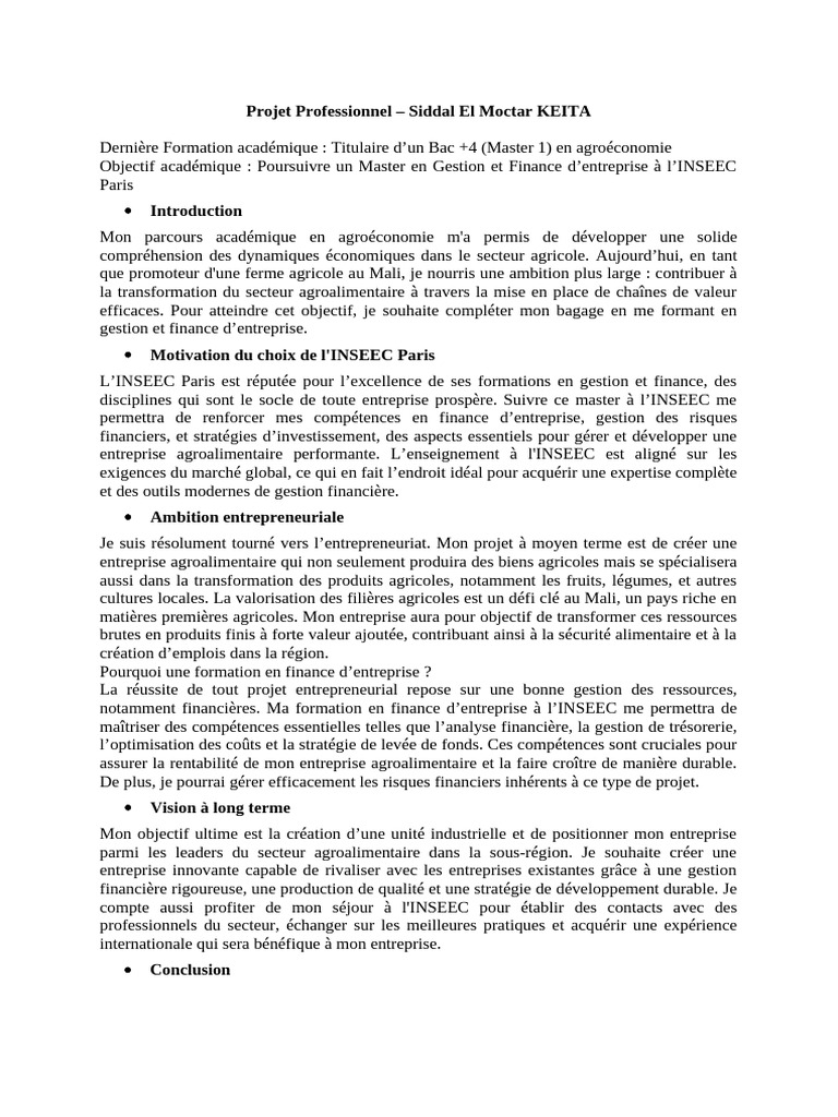 Projet Professionnel Siddal | PDF