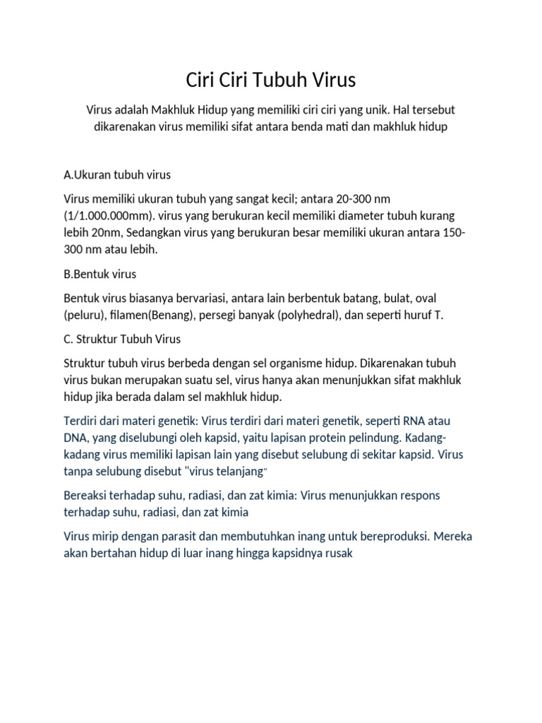 Ciri Ciri Tubuh Virus | PDF