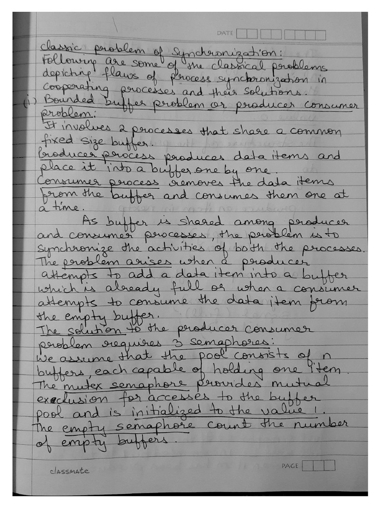 Classical Problem of Synchronization Producer Consumer Problem | PDF