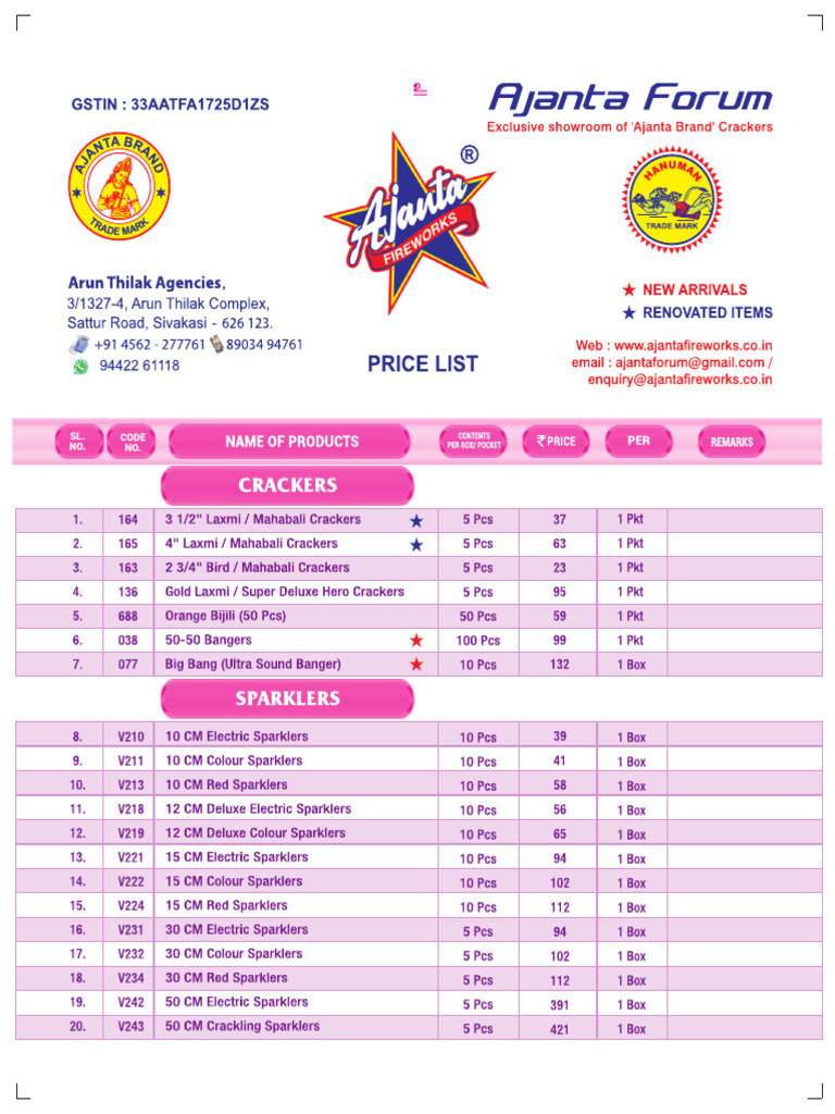 Ajanta Fireworks Price List 2020 With Offers | PDF