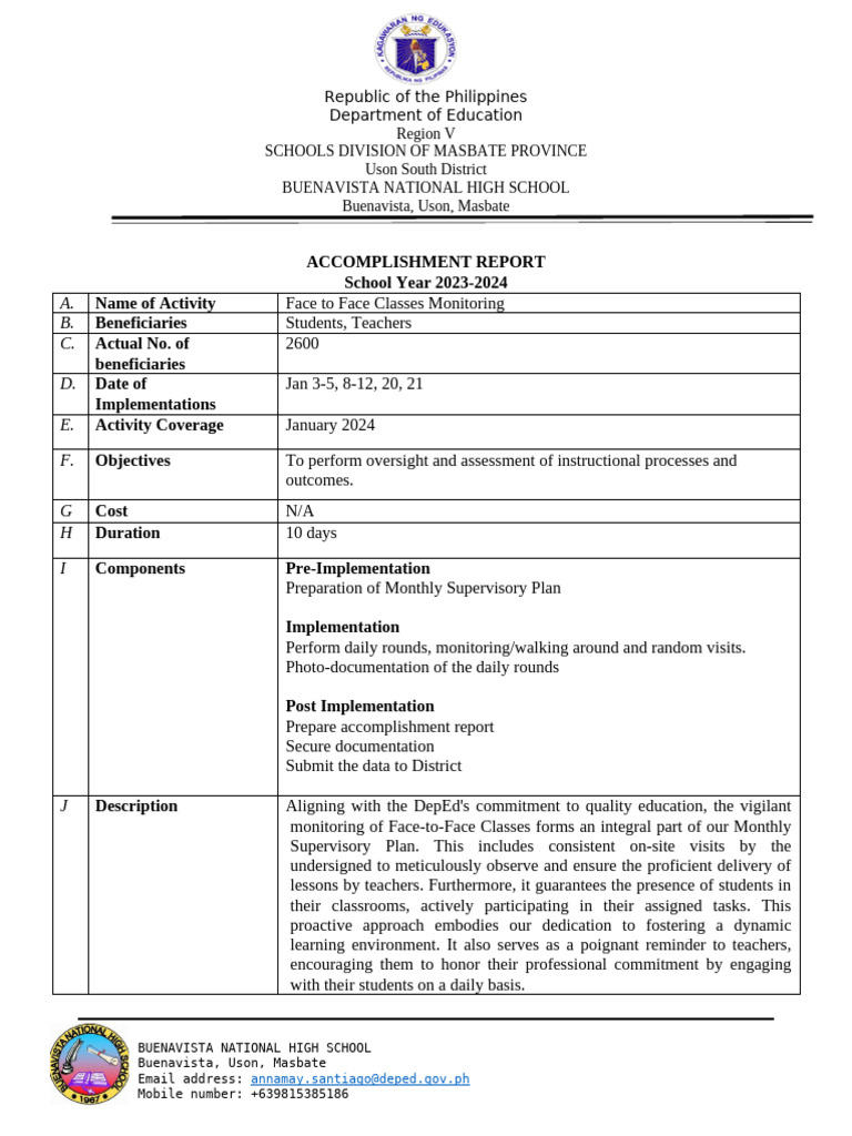 Accomplishment-Report MSP | PDF