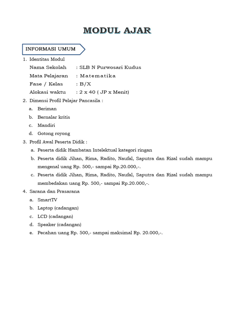 Modul Ajar MTK Fase B | PDF | Karier & Perkembangan