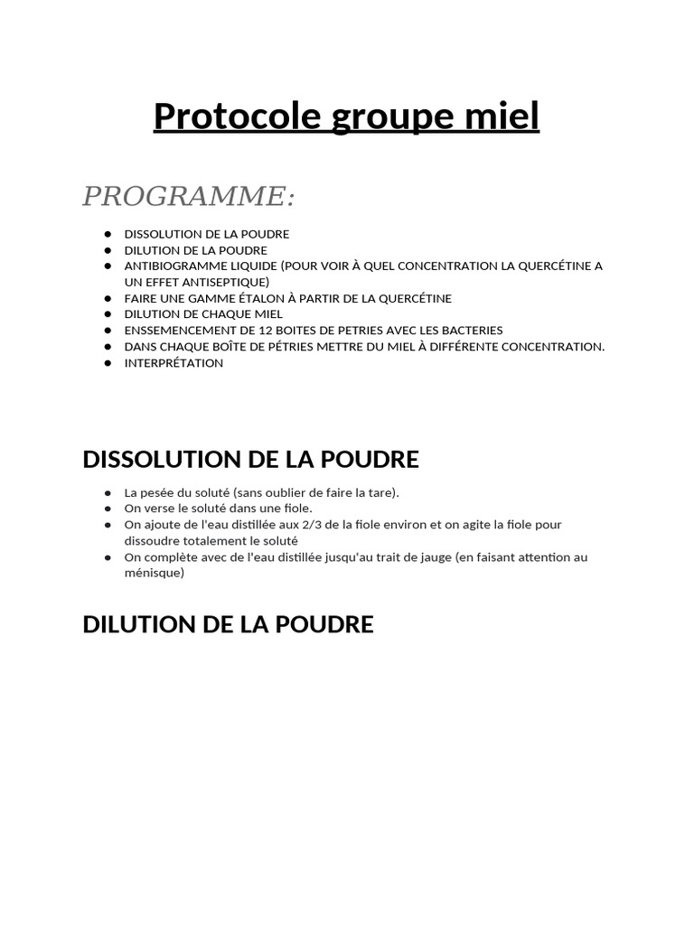 Protocole Groupe Miel: Programme | PDF