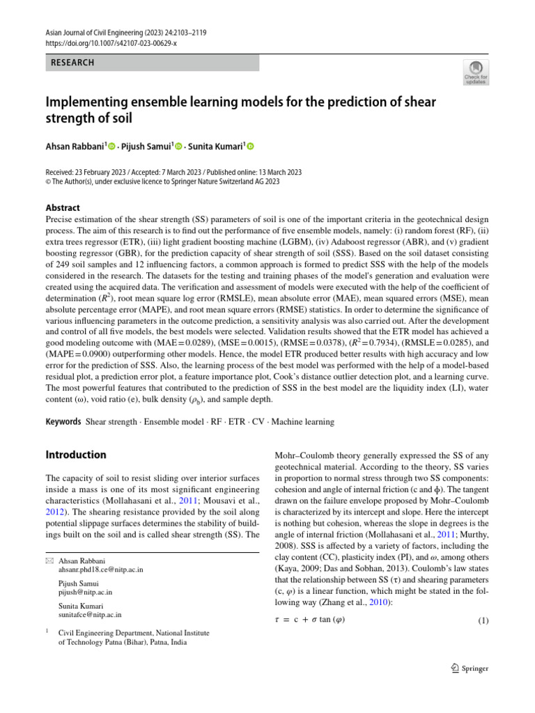 Implementing Ensemble Learning Models For The Prediction of Shear | PDF