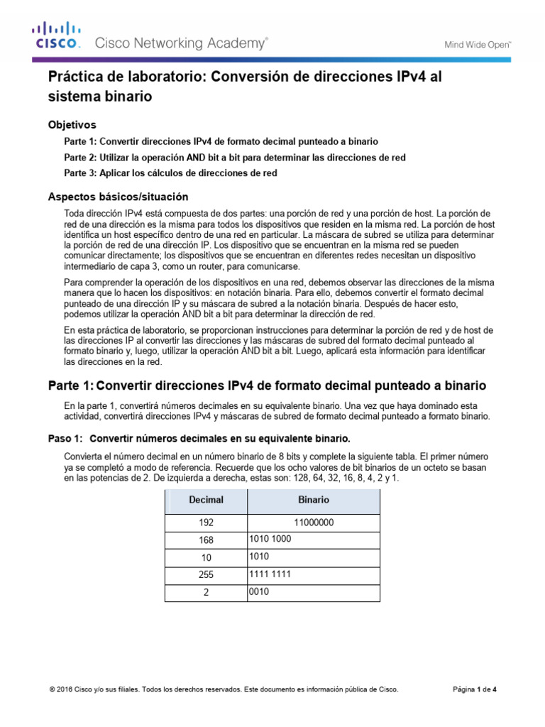 7.1.2.9 Lab - Converting IPv4 Addresses To Bi | PDF