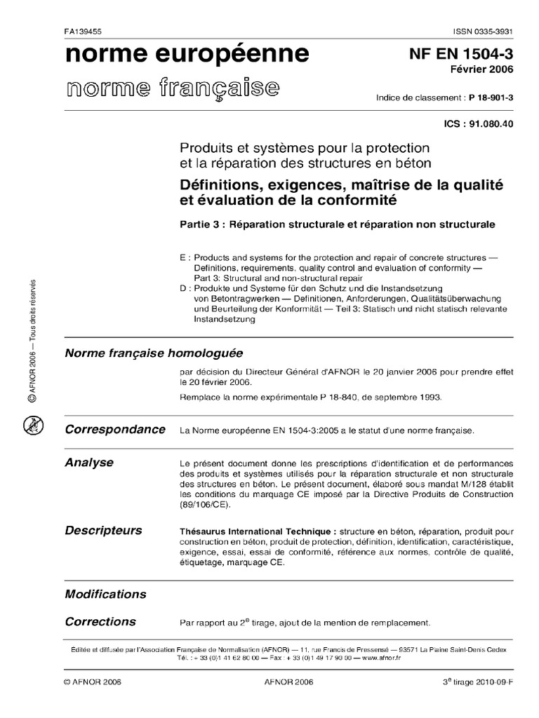 NF EN 1504-3 - Février 2006 | PDF
