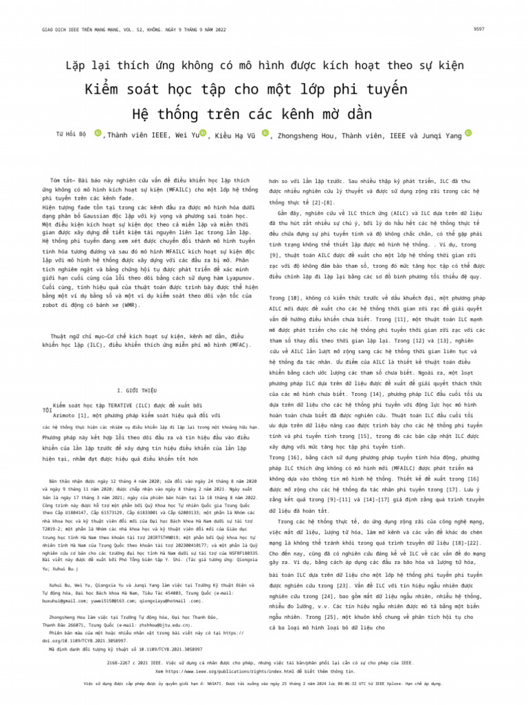 DỊCH IEEE 2022 Event-Triggered Model-Free Adaptive Iterative Learning Control for a Class of ...