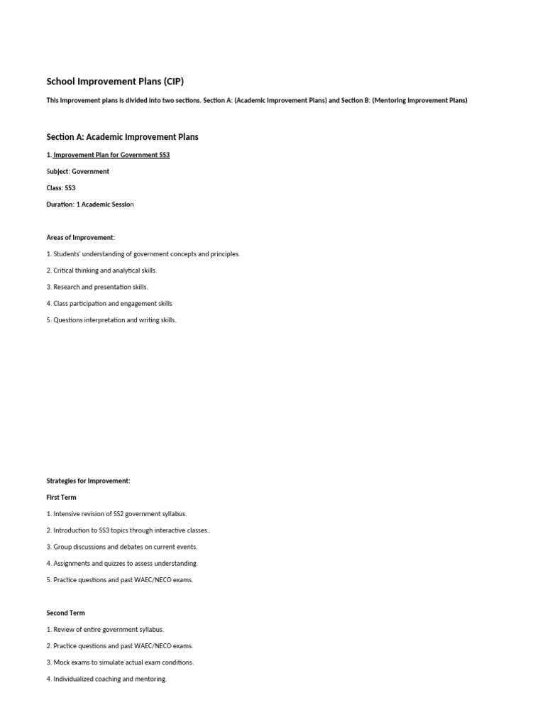 School Improvement Plans Overview | PDF | Mentorship | Critical Thinking
