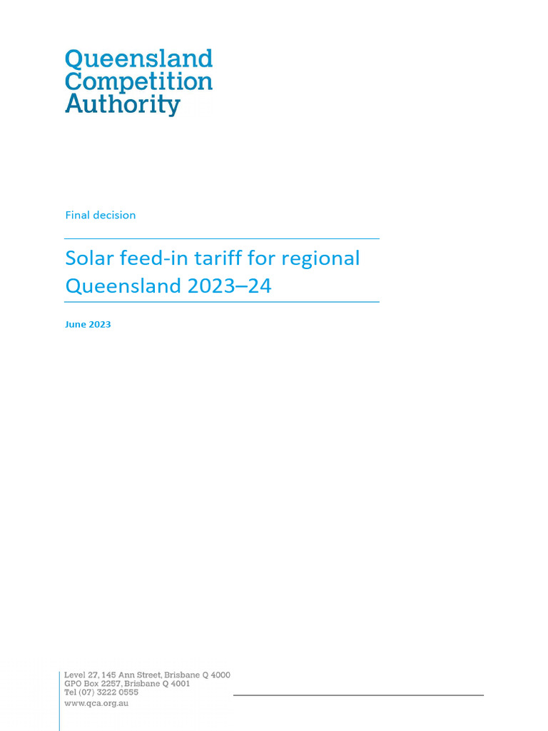 PF 02 01 Queensland Solar Feed in Tariffs Detailed | PDF