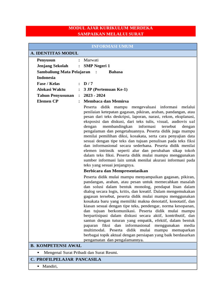 Modul Ajar Bab 6 Fase D7 - Bahasa Indonesia | PDF | Karier ...