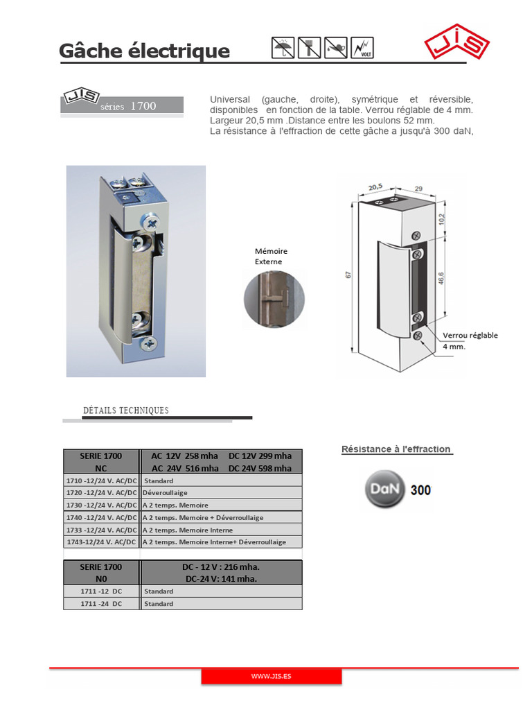 Serie 1700 Electric Lock Specifications | PDF