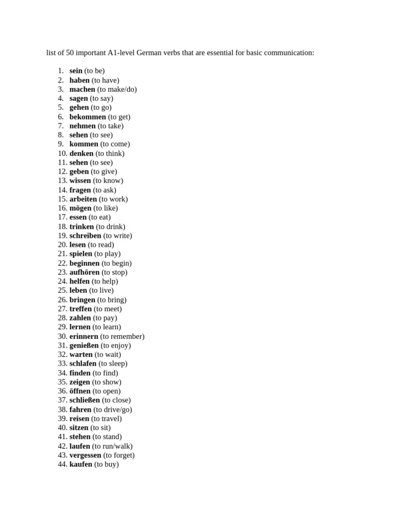 A1 Verbs | PDF