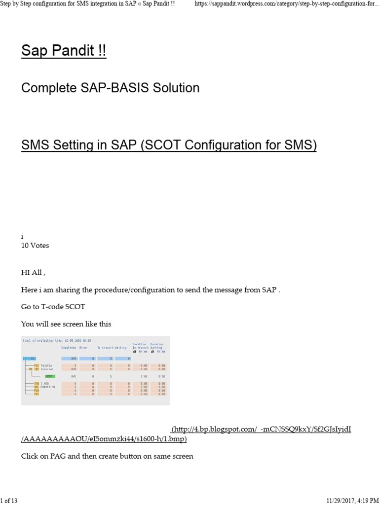 Step by Step Configuration For SMS Integration in SAP | PDF