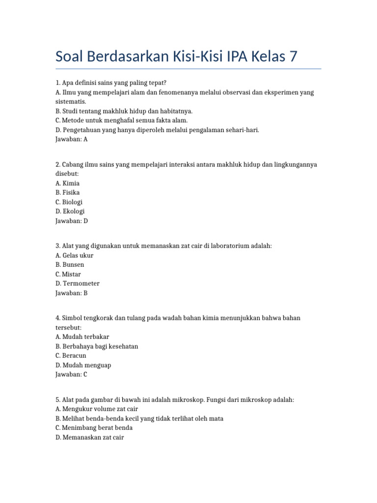 Soal IPA Dan Jawaban | PDF