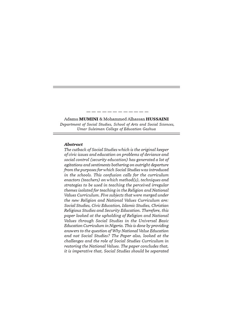 Upholding Religion and National Values Through Social Studies in ...