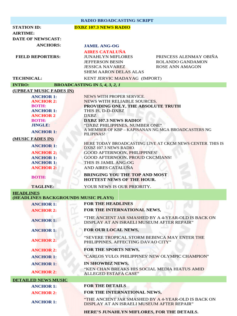 Sports and News Broadcast Script | PDF