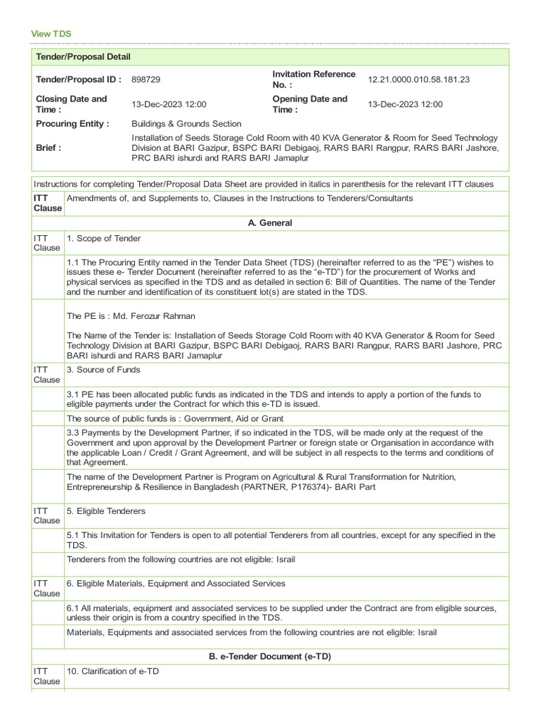Section2 - Tender Data Sheet | PDF