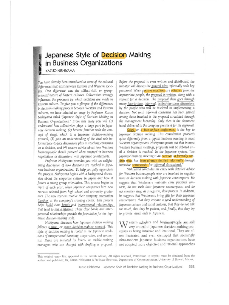 Japanese Style of Decision Making in Business Organizations | PDF