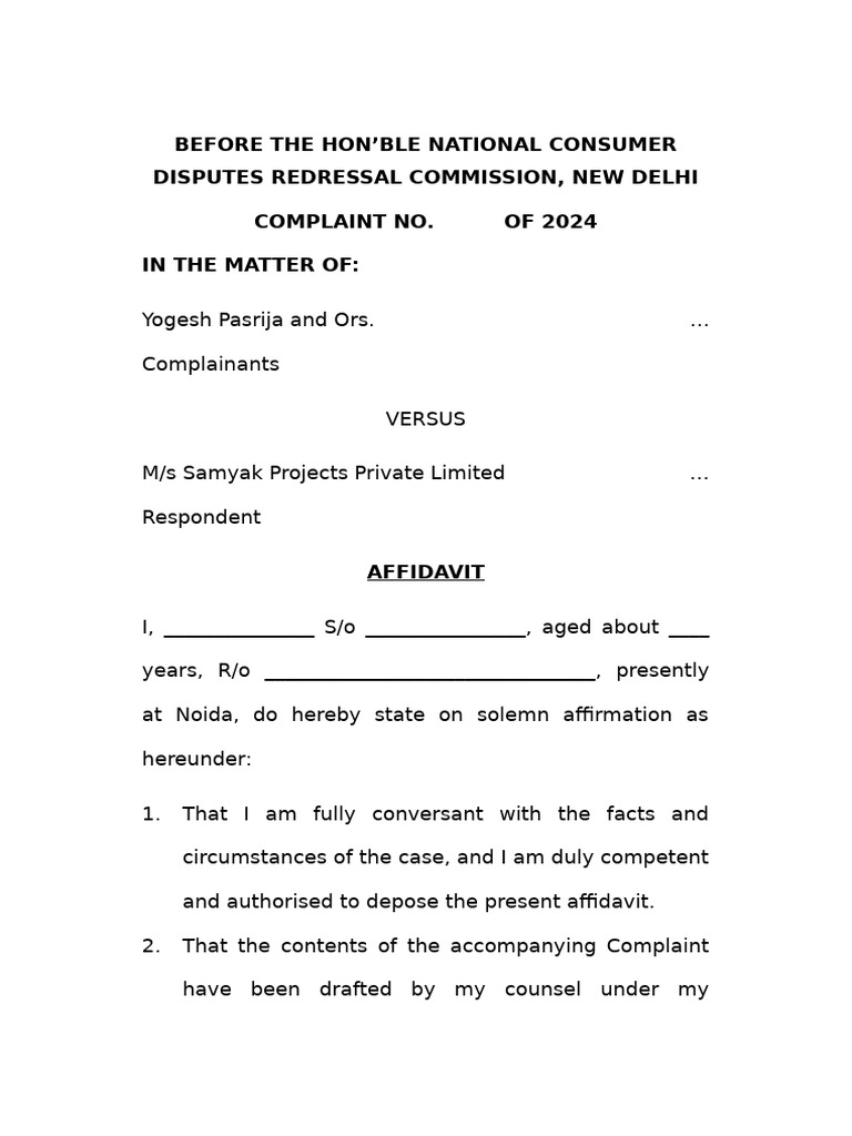 Complaint Affidavit NCDRC | PDF