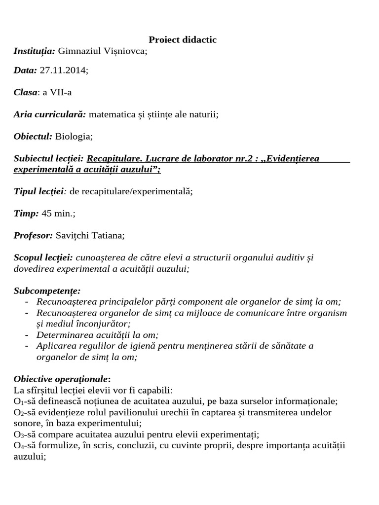 Proiect Didactic CL 7 Urechea | PDF
