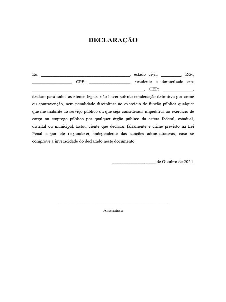 DECLARAÇÃO Modelo | PDF