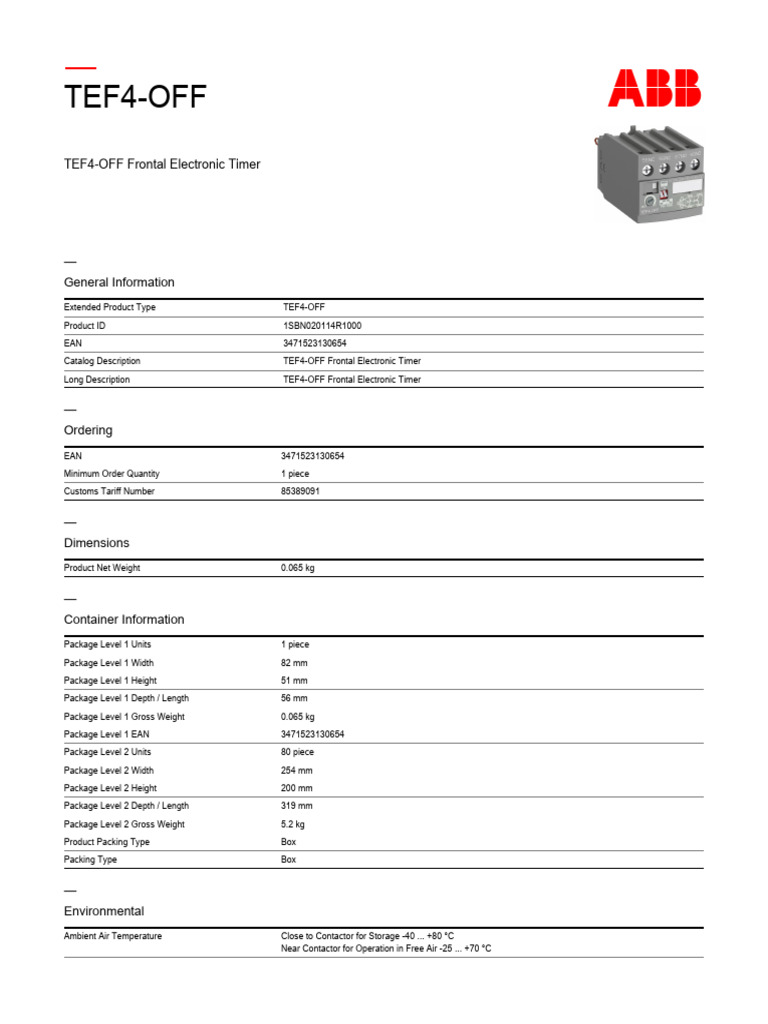 1SBN020114R1000 Tef4 Off Frontal Electronic Timer | PDF