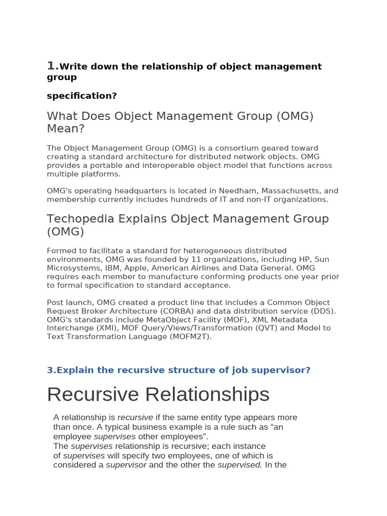 Recursive Relationships: What Does Object Management Group (OMG) Mean? | PDF