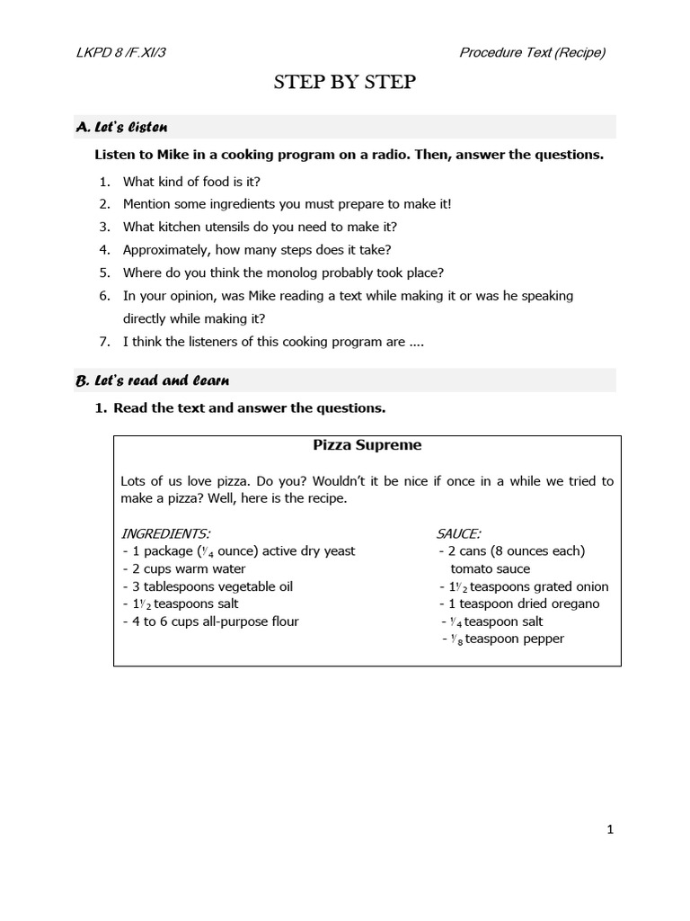 LKPD 8 - Procedure Text (Recipe) | PDF