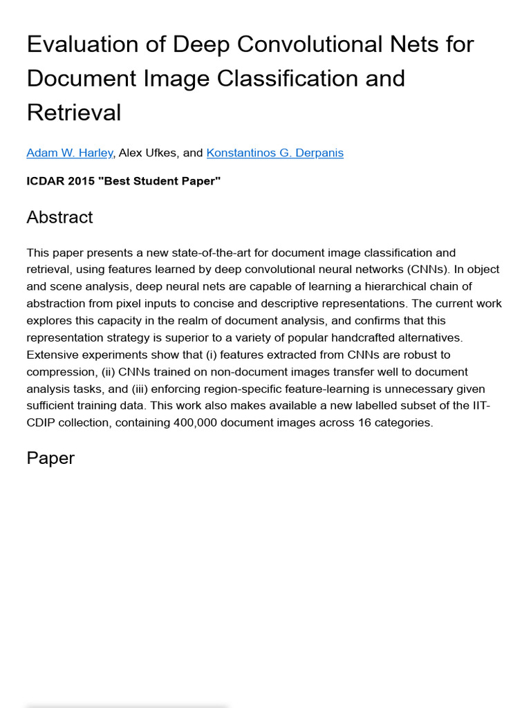Evaluation of Deep Convolutional Nets For Document Image Classification and Retrieval | PDF