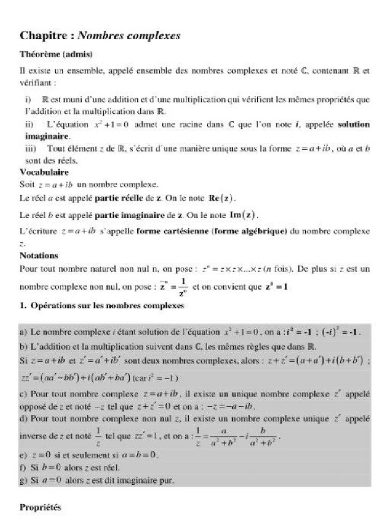 Nombre Complexe Rappel de Cours | PDF