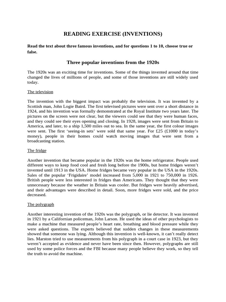 Reading Exercise (Inventions) | PDF | Polygraph