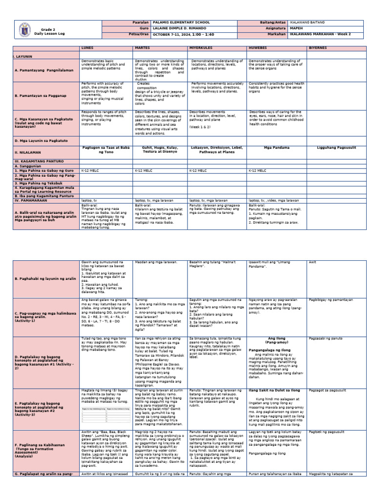 Q2-Week2-Dll-Mapeh 2 | PDF
