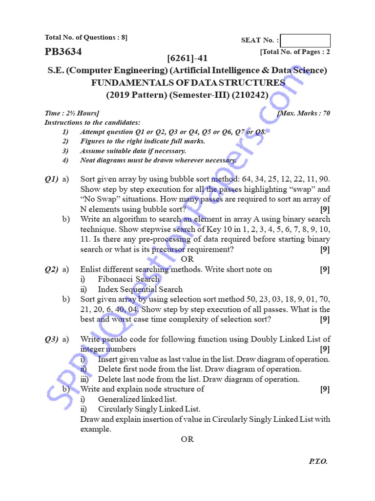 Be Computer Engineering Semester 3 2024 May Fundamentals of Data Structures Pattern 2019 | PDF
