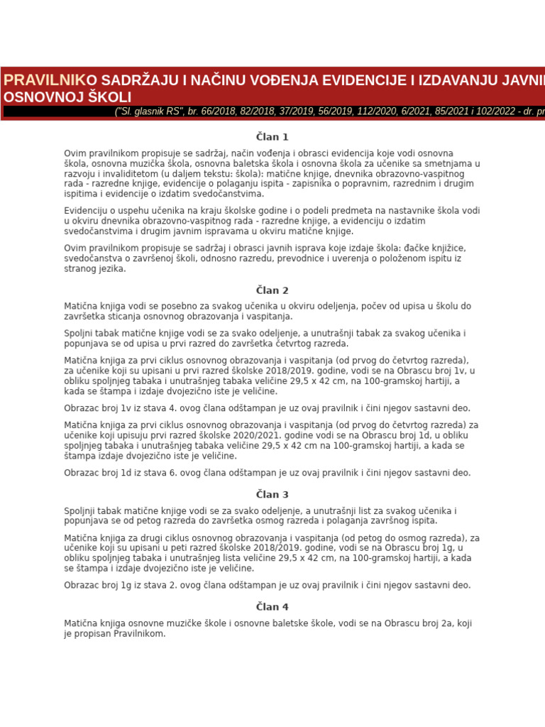 Pravilniko Sadržaju I Načinu Vođenja Evidencije I Izdavanju Javnih ...