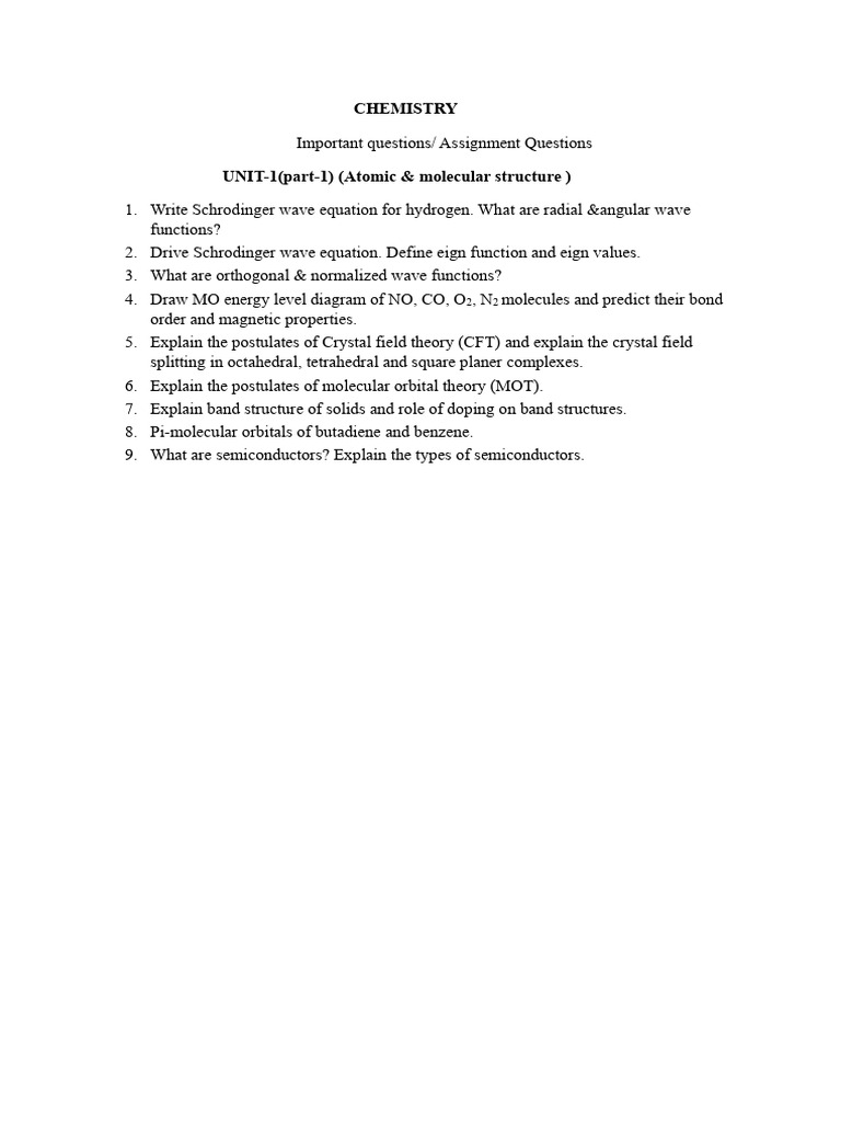 Chemistry Assignment (Unit-1) Part - 1 | PDF