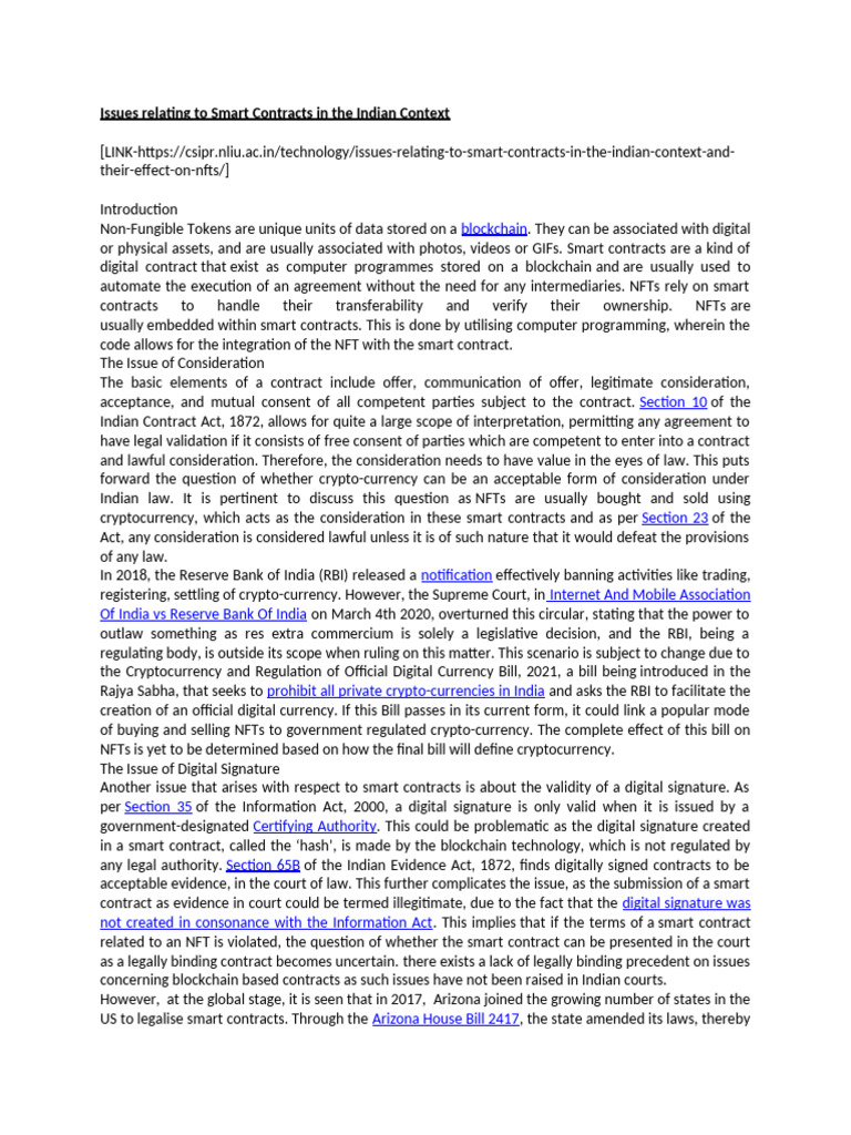 Smart Contracts-Indian Context | PDF | Cryptocurrency | Law