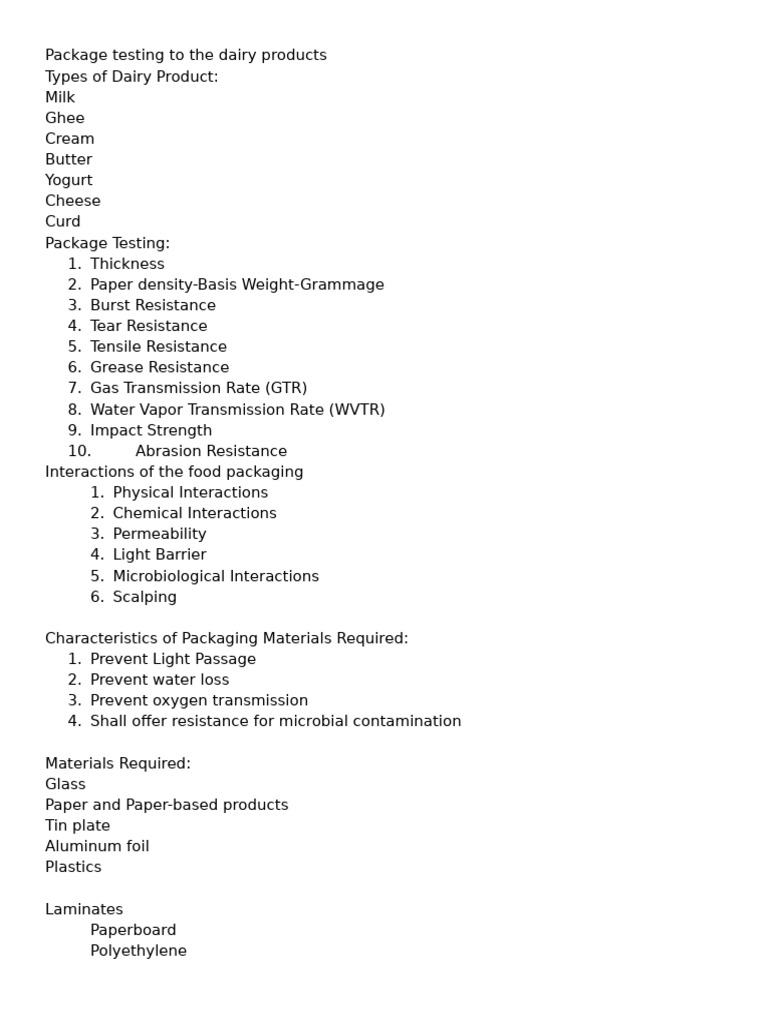 Dairy Products Outline | PDF
