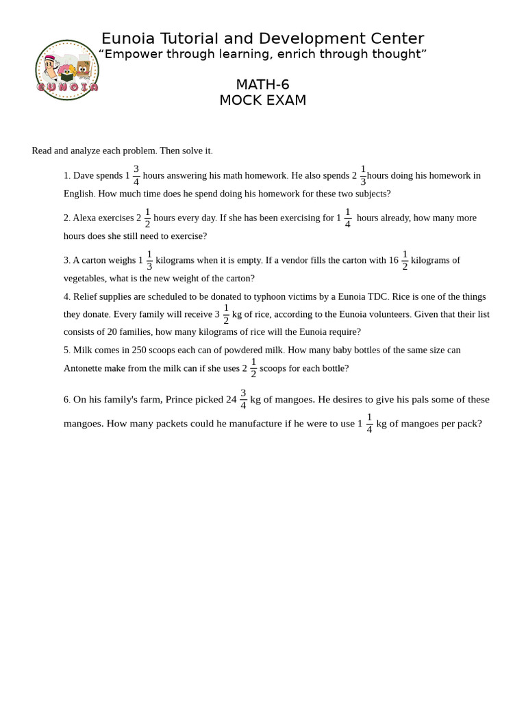 Math-6 Mock Exam | PDF