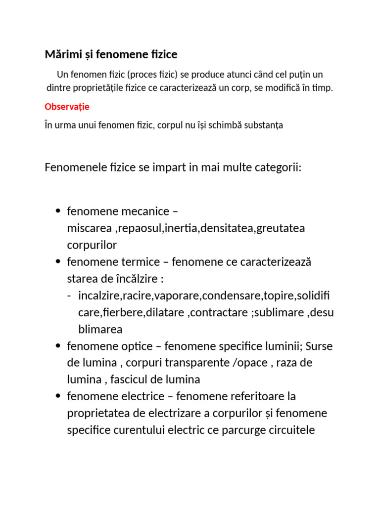 Mărimi Și Fenomene Fizice | PDF
