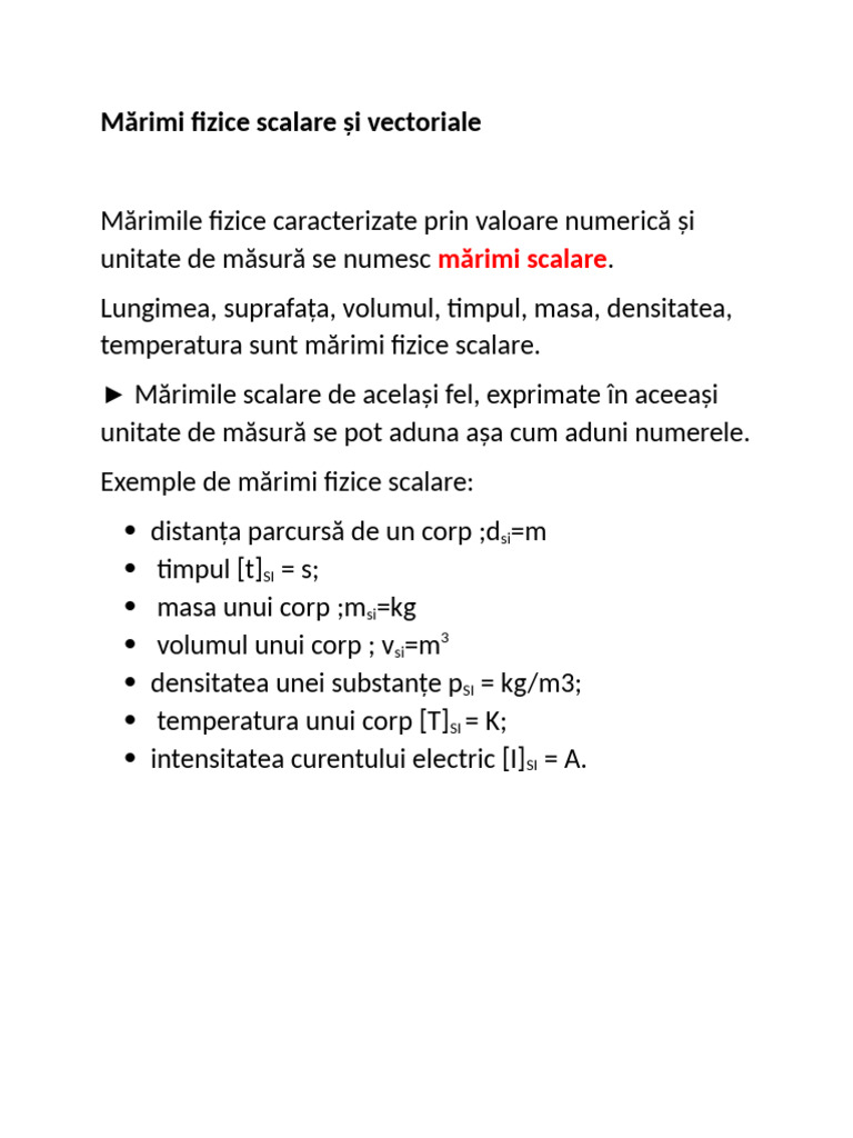 Marimi Fizice Scalare Si Vectoriale | PDF