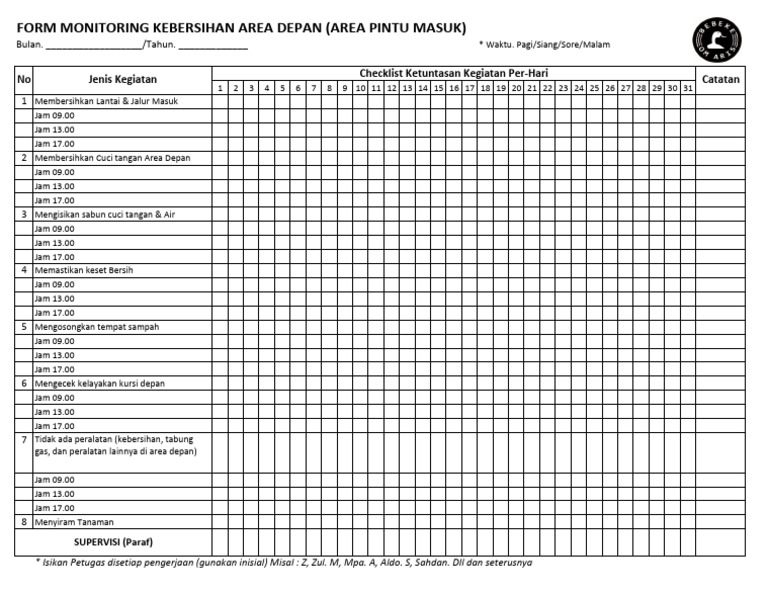 Form Monitoring Kebersihan Area Depan | PDF