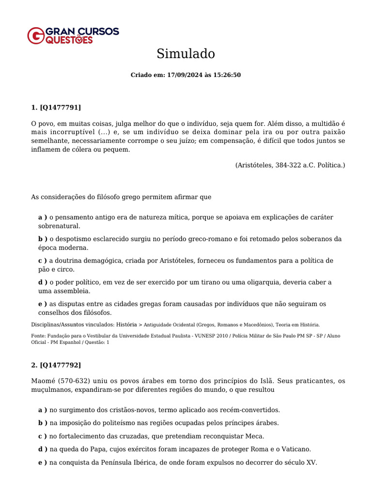 VUNESP - PM SP - Aluno Oficial - PM Espanhol - 2010 | PDF